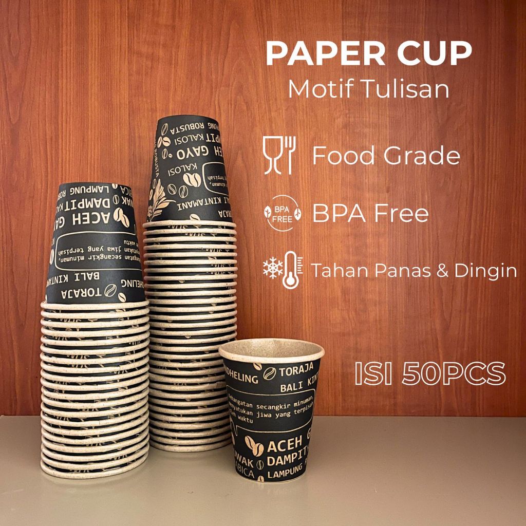 Jual (Grosir) Papercup Kraft Motif 8oz Gelas Kertas Kopi Anti Bocor Kuat Wadah Minuman Panas ...
