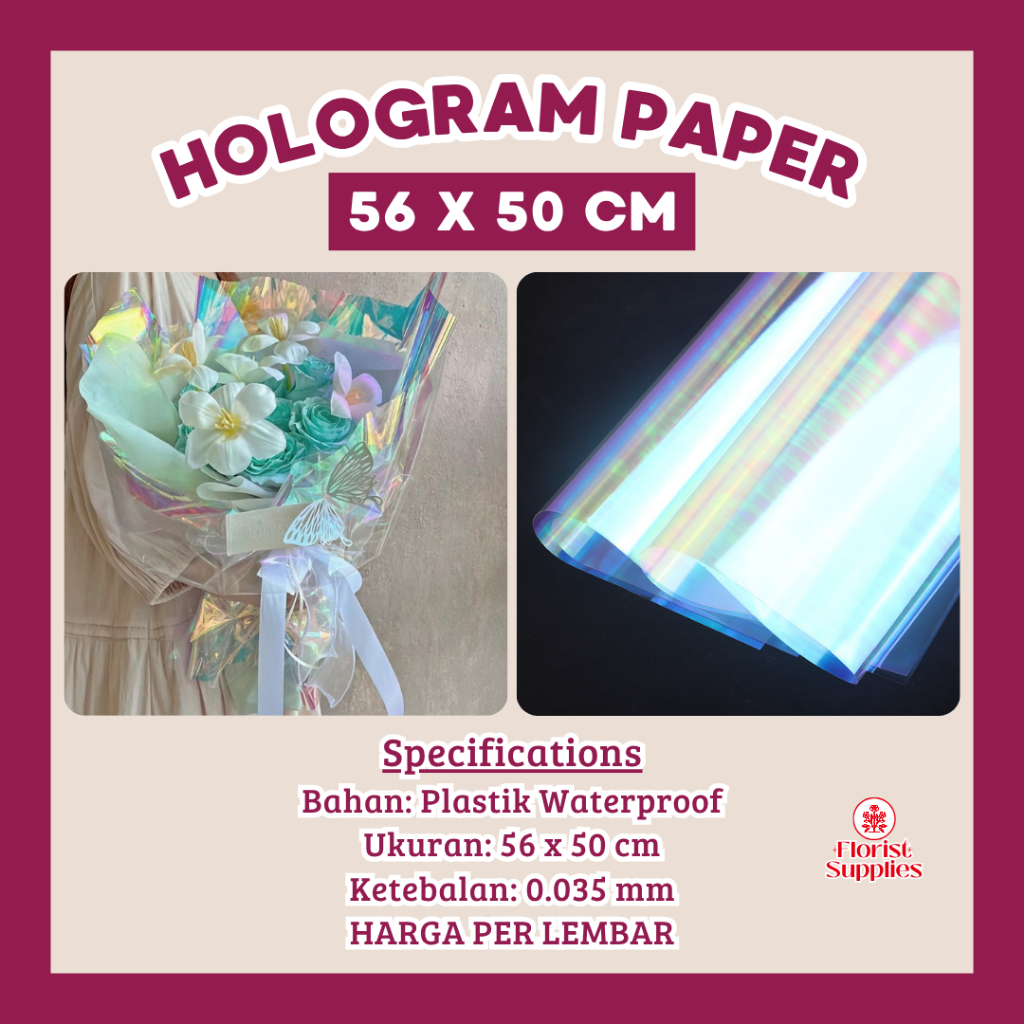 Jual Kertas Buket Bunga Hologram Lembaran 56 x 50 CM Cellophane ...