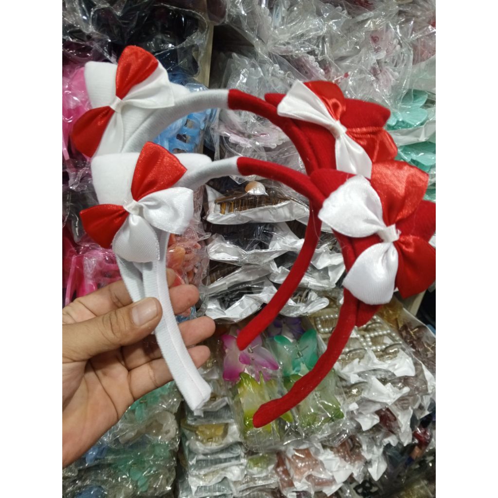 Jual (ISI 12PCS) BANDO RAMBUT MODEL PITA DOUBLE/BUNGA BAHAN WARNA MERAH ...