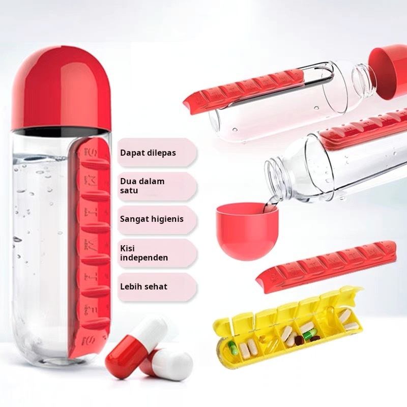 Jual Kotak obat pintar 2-in-1, cangkir air, kotak obat portabel dengan ...