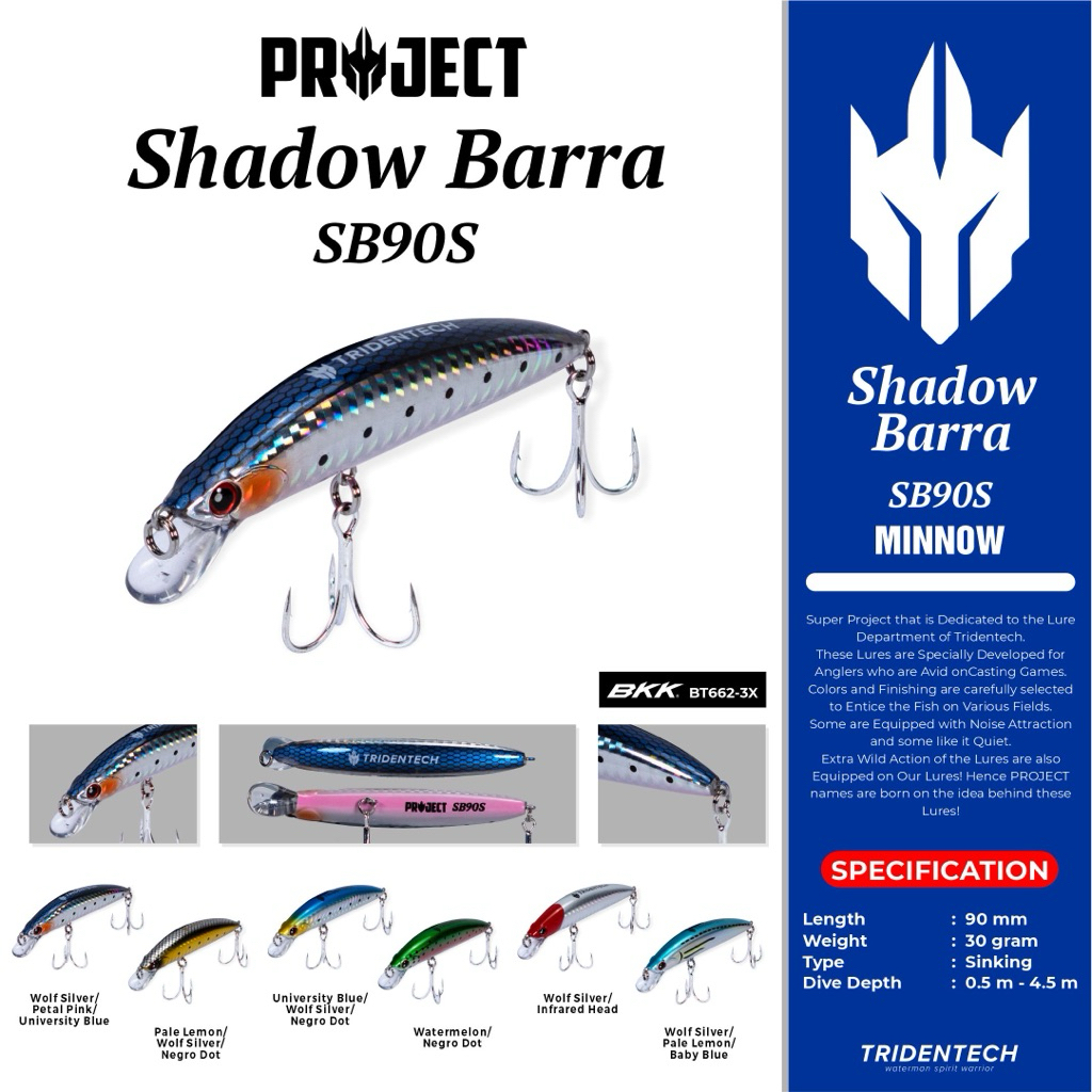 Jual MINNOW TRIDENTECH SHADOW BARRA SB90S HOOK BKK BT662-3X STRONG ...