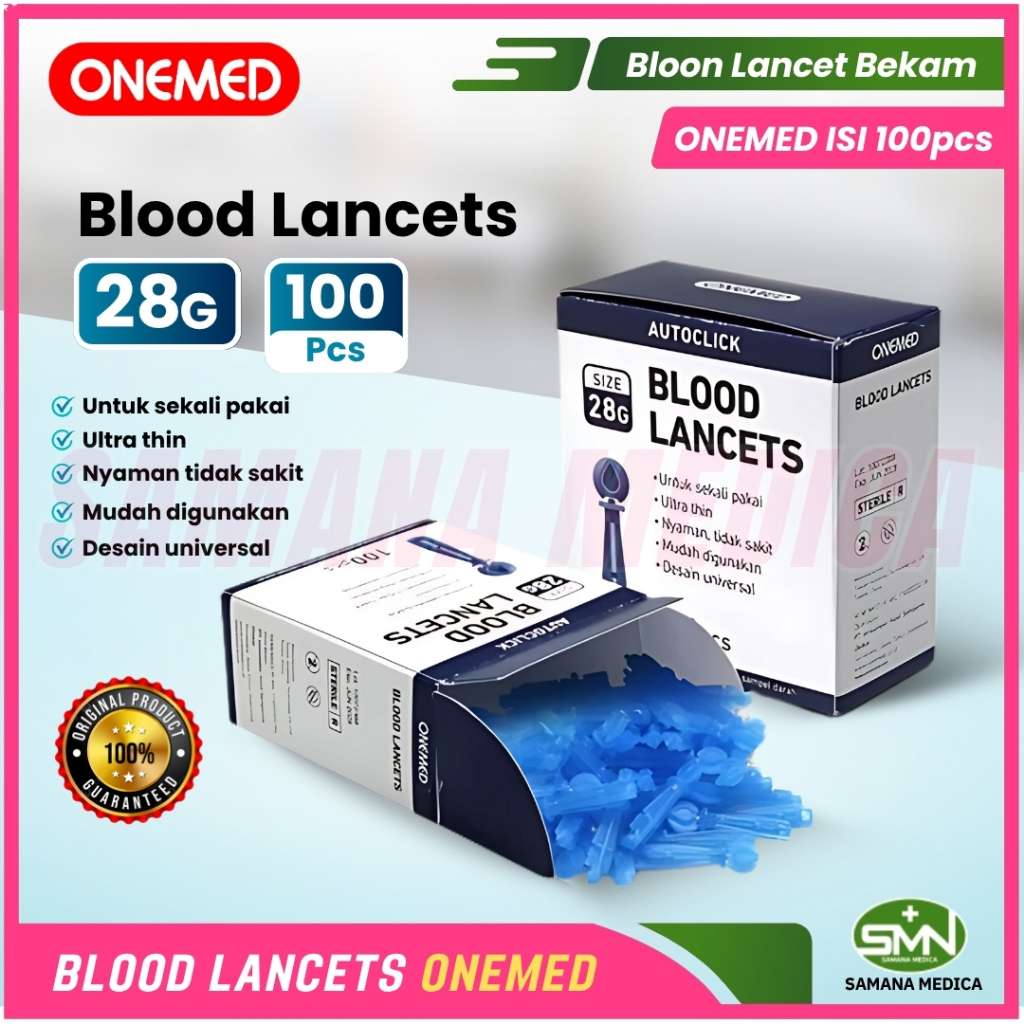 Jual ECERAN Blood Lancet 28G ONEMED isi 100 pcs Jarum Tes Gula Darah ...