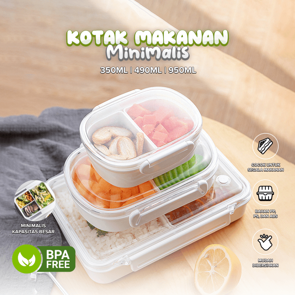 Jual Kotak Makanan Minimalis | White Bento Box Food Container Kotak ...