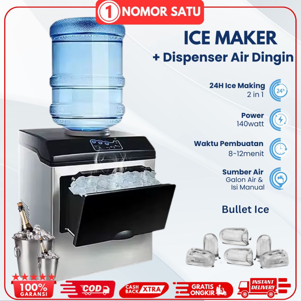 Jual Mesin Pembuat Es Batu Bulat Dispenser 30kg/24jam Ice Maker Cafe ...