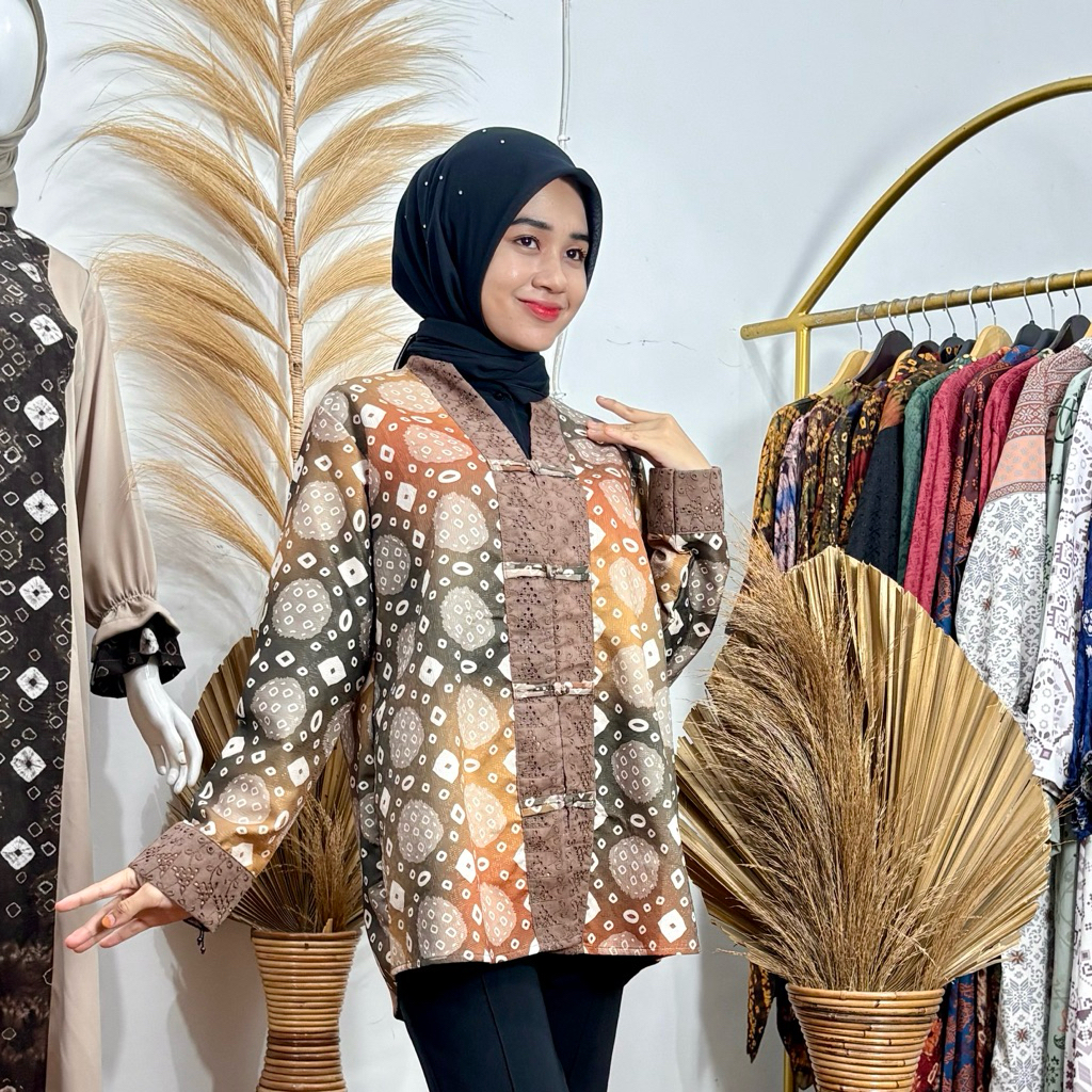 Jual TUNIK JUMPUTAN TITIK 7 BATIK ETNIK PALEMBANG GRADASI SERIES EMBOSS ...