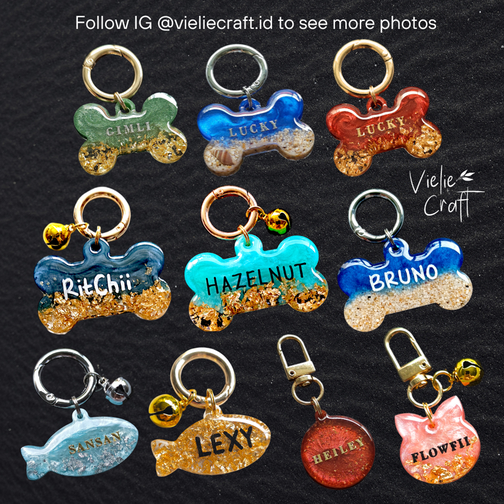 Jual Custom Dog Cat Tag Pet Name Tag Resin Handmade Keychain Charm ...