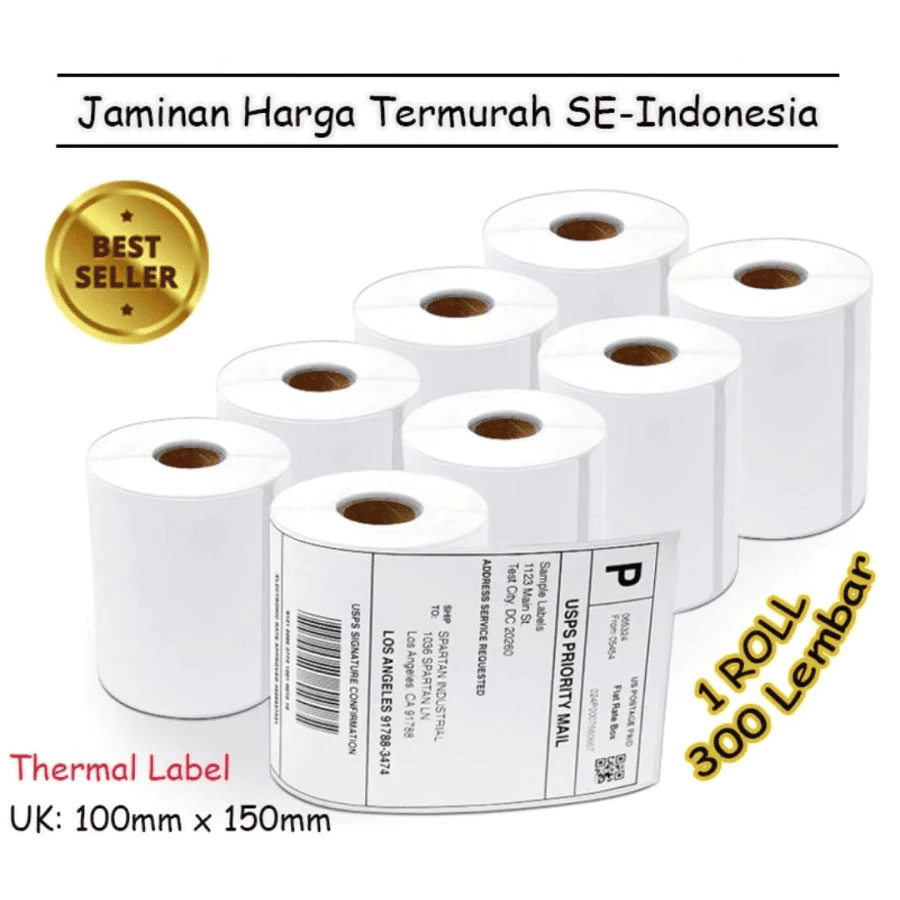 Jual KERTAS RESI LABEL THERMAL BARCODE ROLL A6 100x150 mm (300 Pcs ...