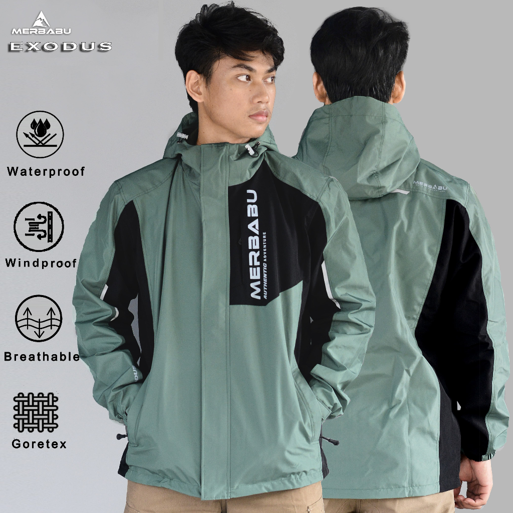 Jual Merbabu Jaket Exodus Goretex Hijau Sage Pria Wanita | Shopee Indonesia