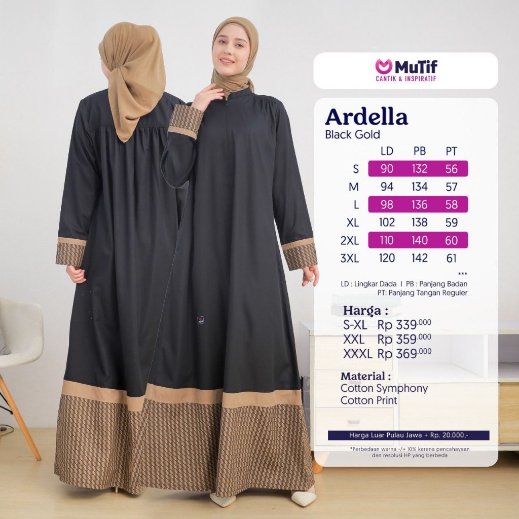 Jual ES - (COD) MUTIF ARDELLA BLACK GOLD - Gamis Katun ORI MUTIF ...