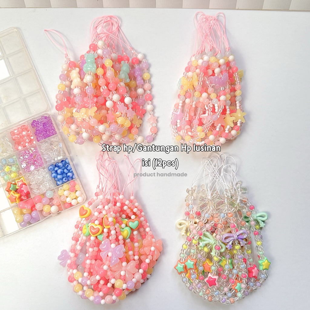 Jual PAKET USAHA STRAP HP MANIK LUSINAN(ISI 12PCS) /GANTUNGAN HP BEADS ...