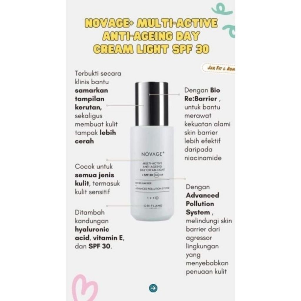 Jual novage multi active anti ageing day cream light SPF30 | Shopee ...