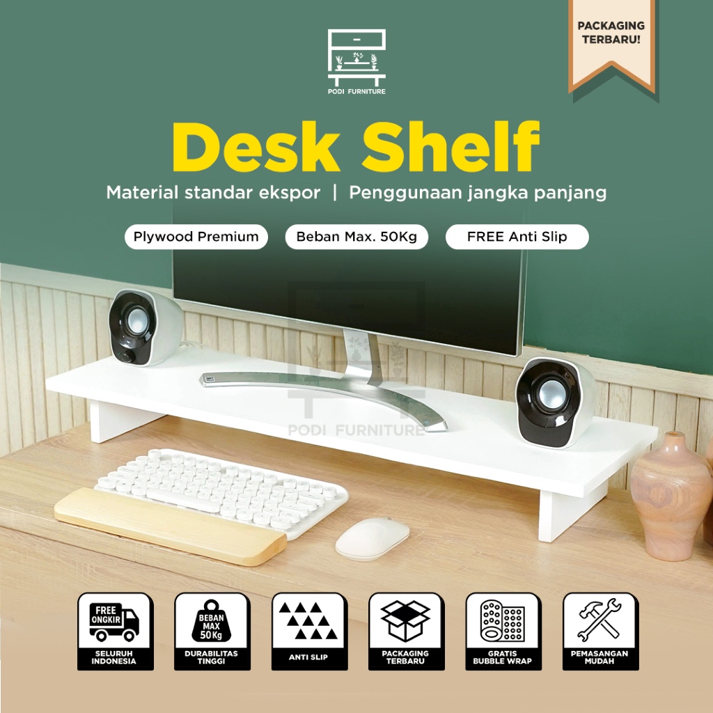 Jual PODI Desk Shelf Kayu Stand Monitor/Laptop 80x25 & 60x25 cm - Meja ...