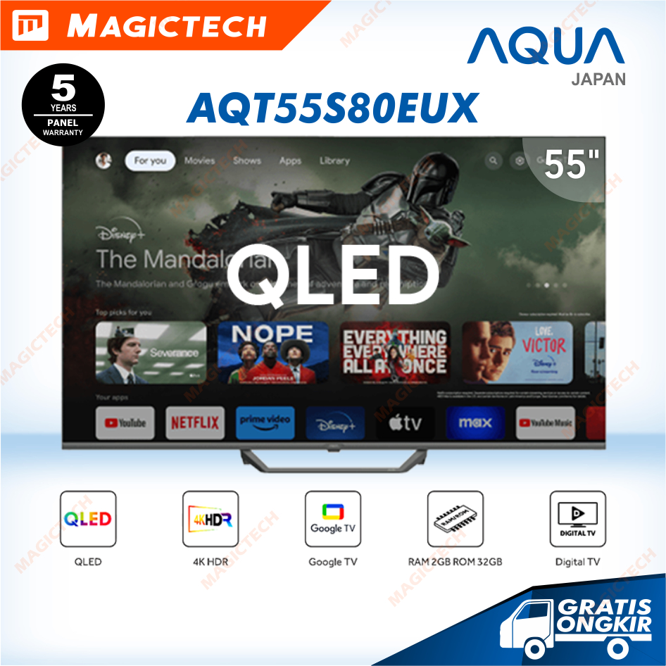Jual QLED TV AQUA 55 Inch / 55" AQT55S80EUX SMART GOOGLE TV 4K UHD HDR ...