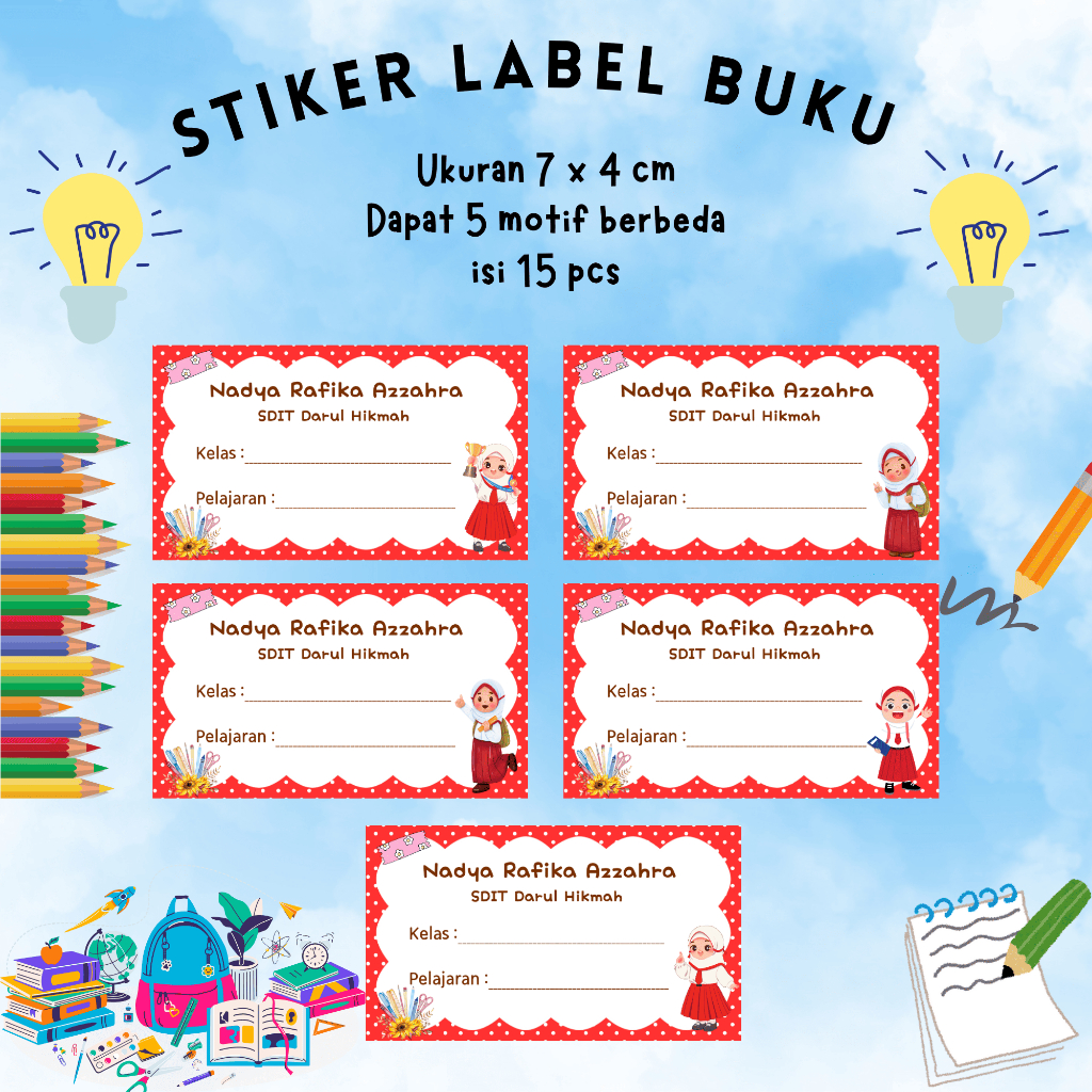 Jual 15 Lembar Stiker Label Buku Pelajaran/Stiker Label Buku/Stiker ...