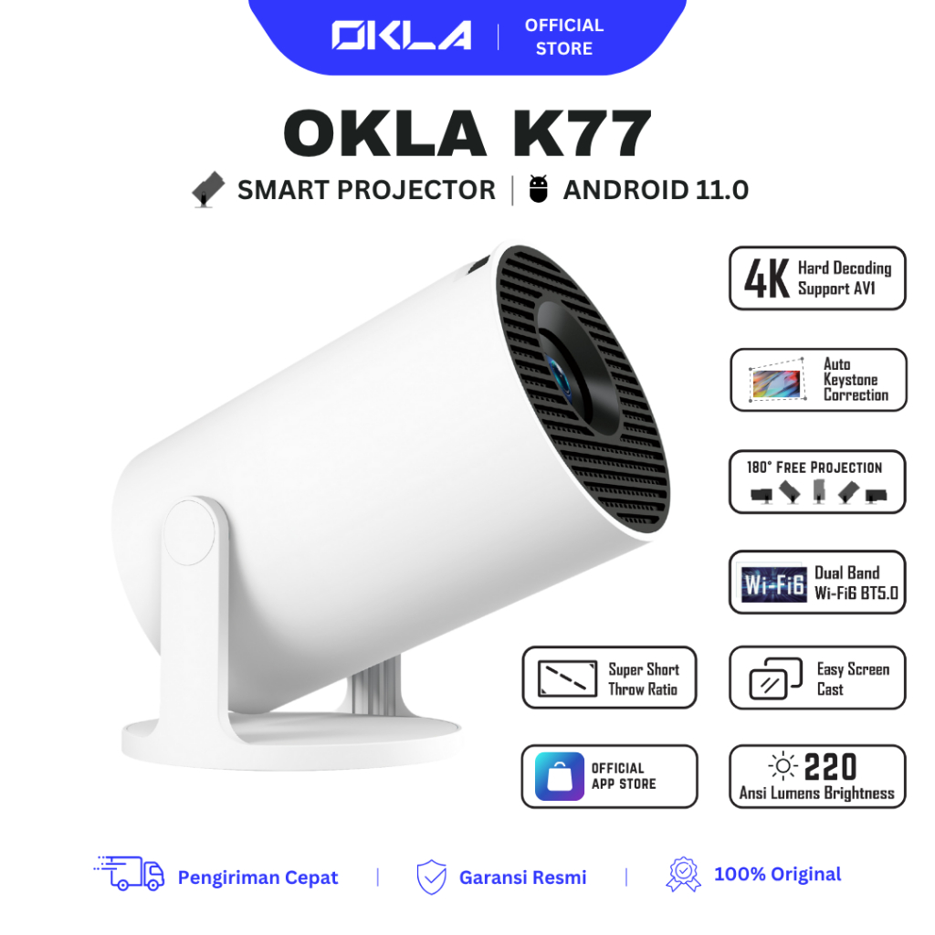 Jual OKLA K77 smart proyektor TV google store /LCD TV 200 Lumens wifi Bluetooth Ultra HD ...