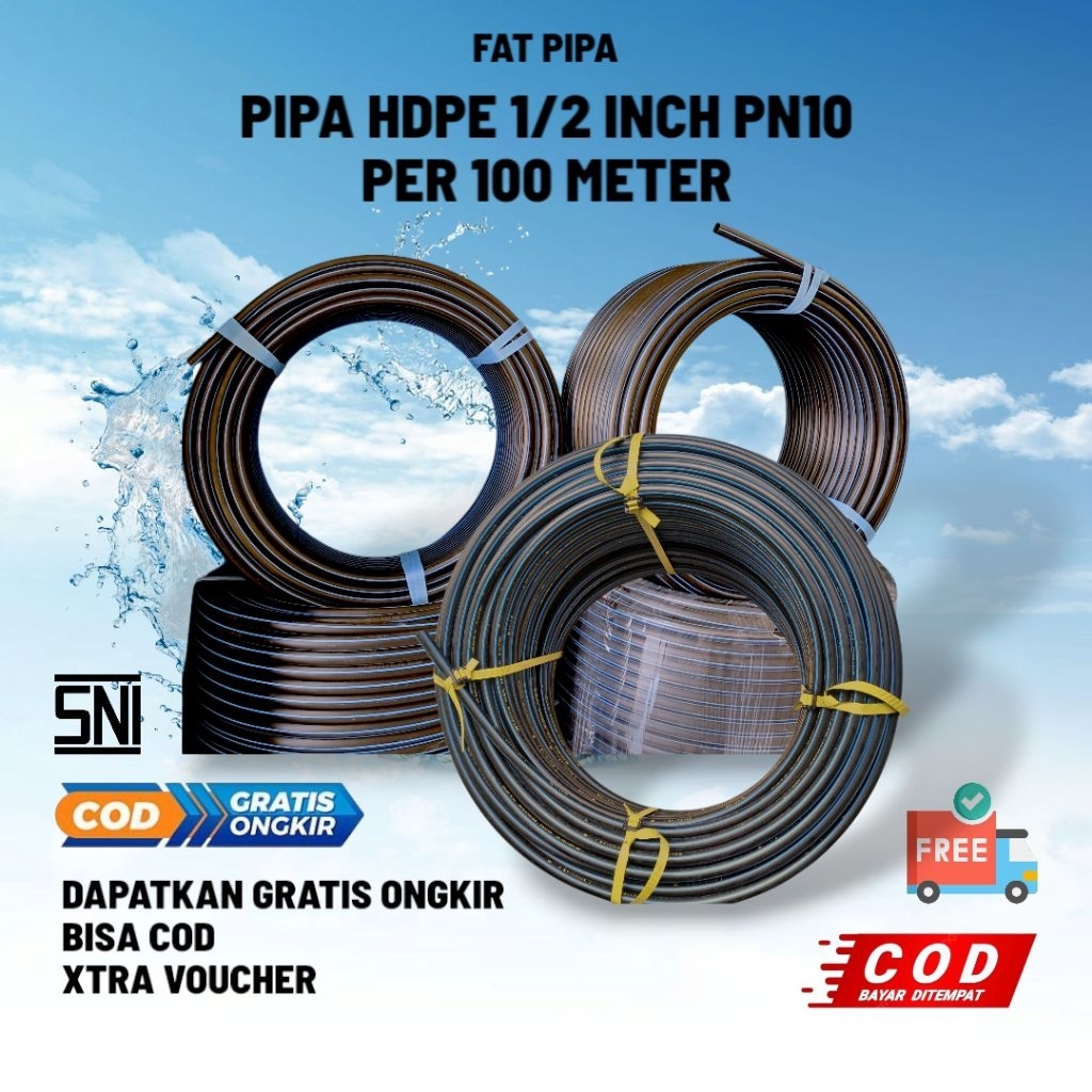 Jual Fat Pipa HDPE 100 Meter 1/2 Inch PN10 Selang Air Pipa Air Kualitas ...