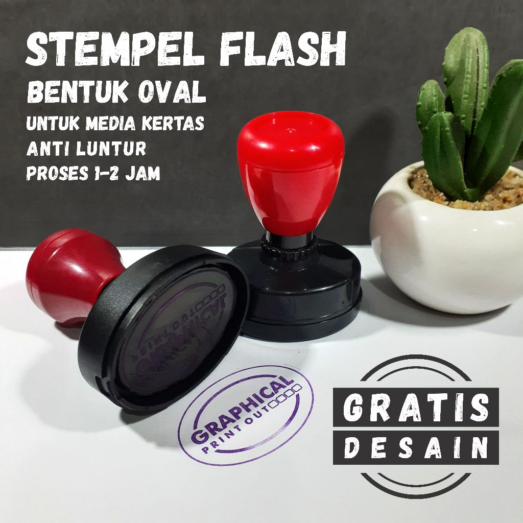 Jual Stempel Flash Otomatis Custom Desain Bentuk Oval | Shopee Indonesia