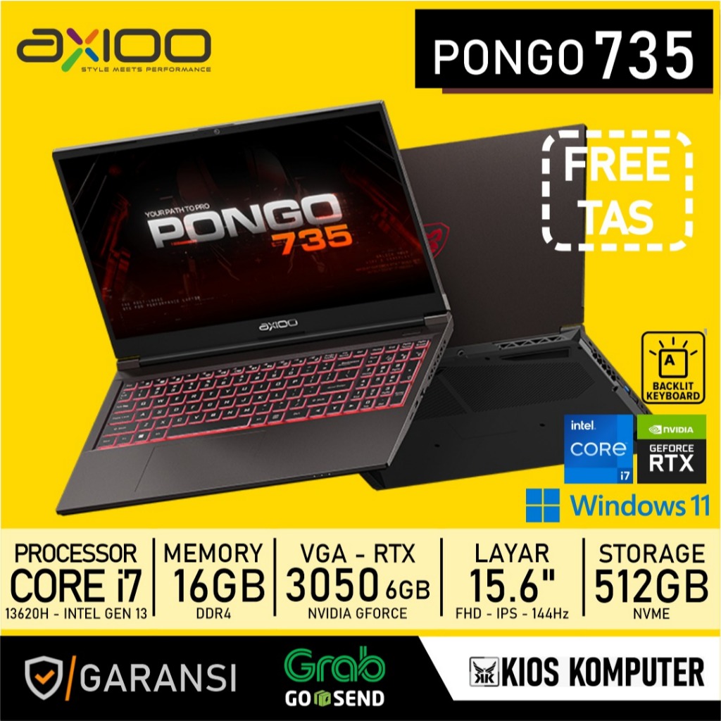 Jual AXIOO PONGO 735 CORE I7 13620H 16GB DDR4 512GB NVME RTX 3050 6GB ...