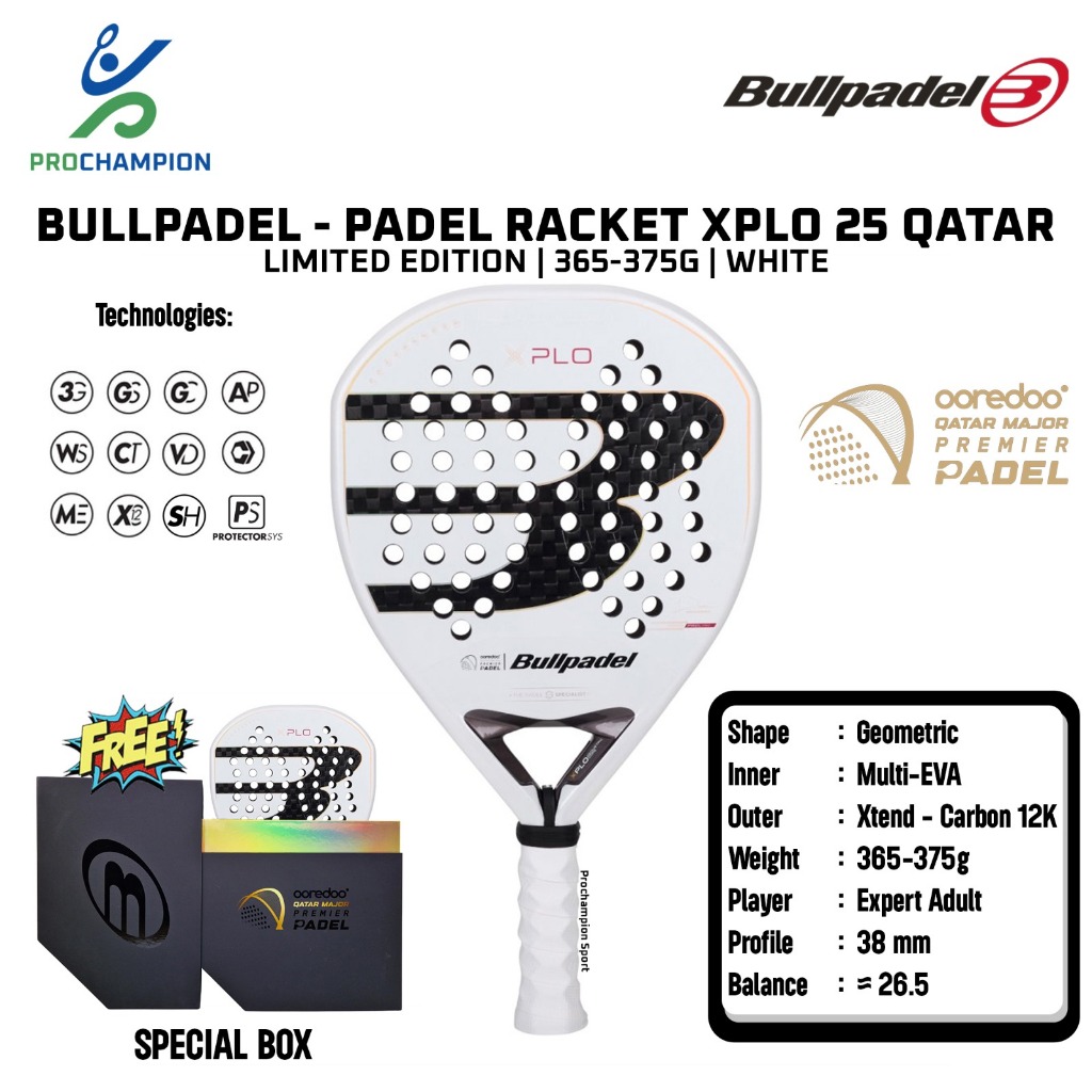 Jual Raket Padel BULLPADEL Xplo QATAR 25 Limited Edition - 360-375g ...