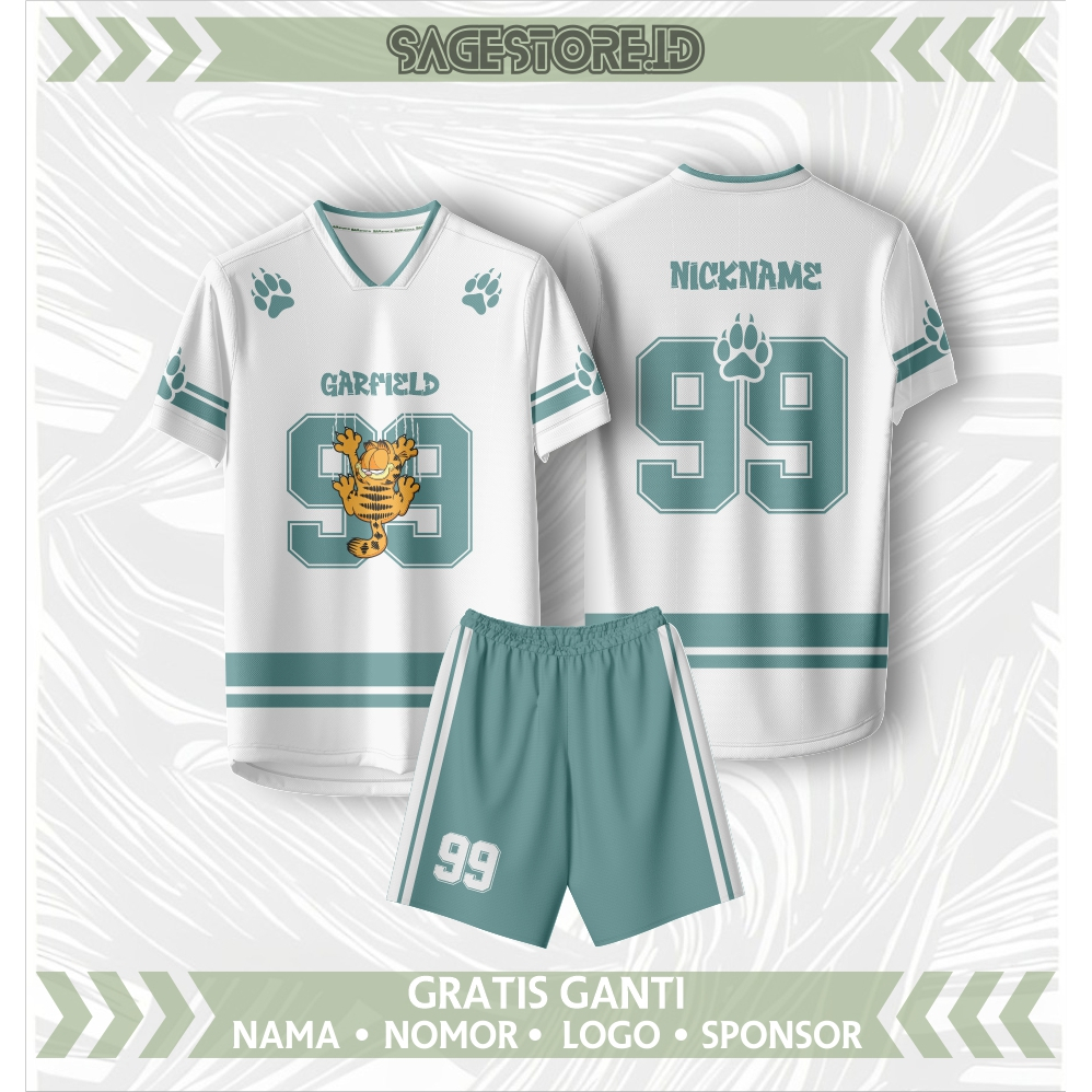 Jual Baju Jersey Garfield White Green Wanita Gratis Pasang Nama & No ...