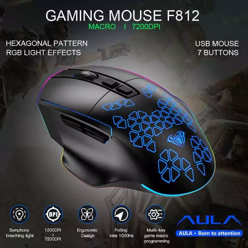 Jual Mouse Gaming Hexagonal Style AULA F-812 Macro - RGB Effect ...