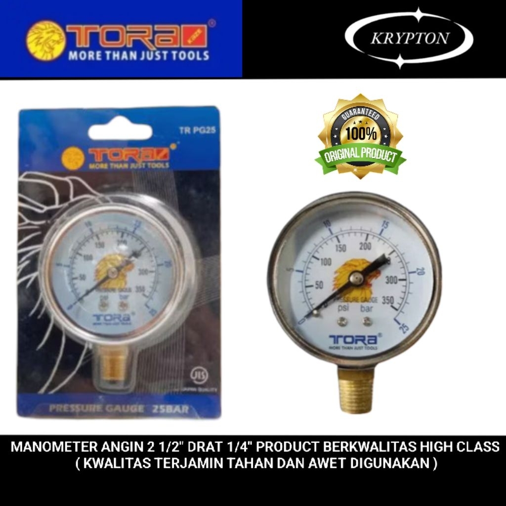 Jual TORA Manometer alat ukur tekanan angin kompresor 2.5" drat 1/4 ...