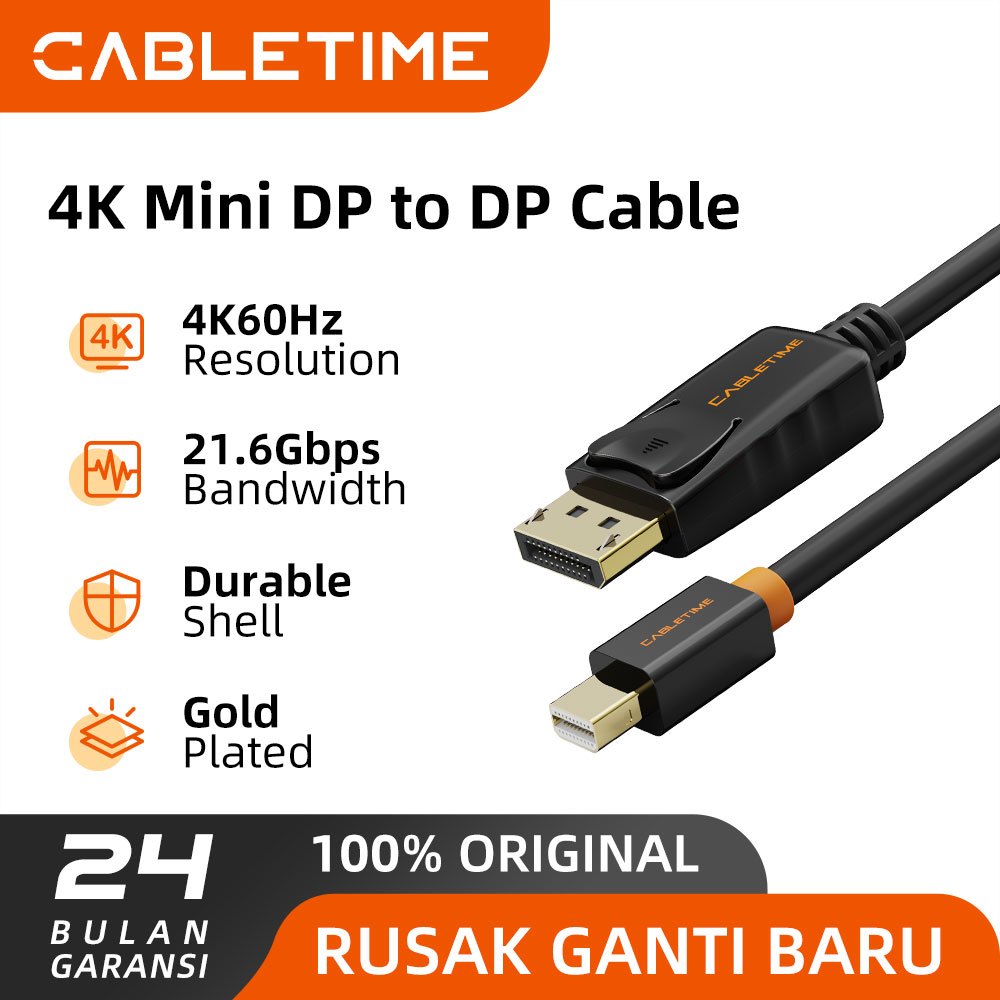Jual CABLETIME Kabel Mini DP to Displayport 4K Mini DisplayPort to DP ...