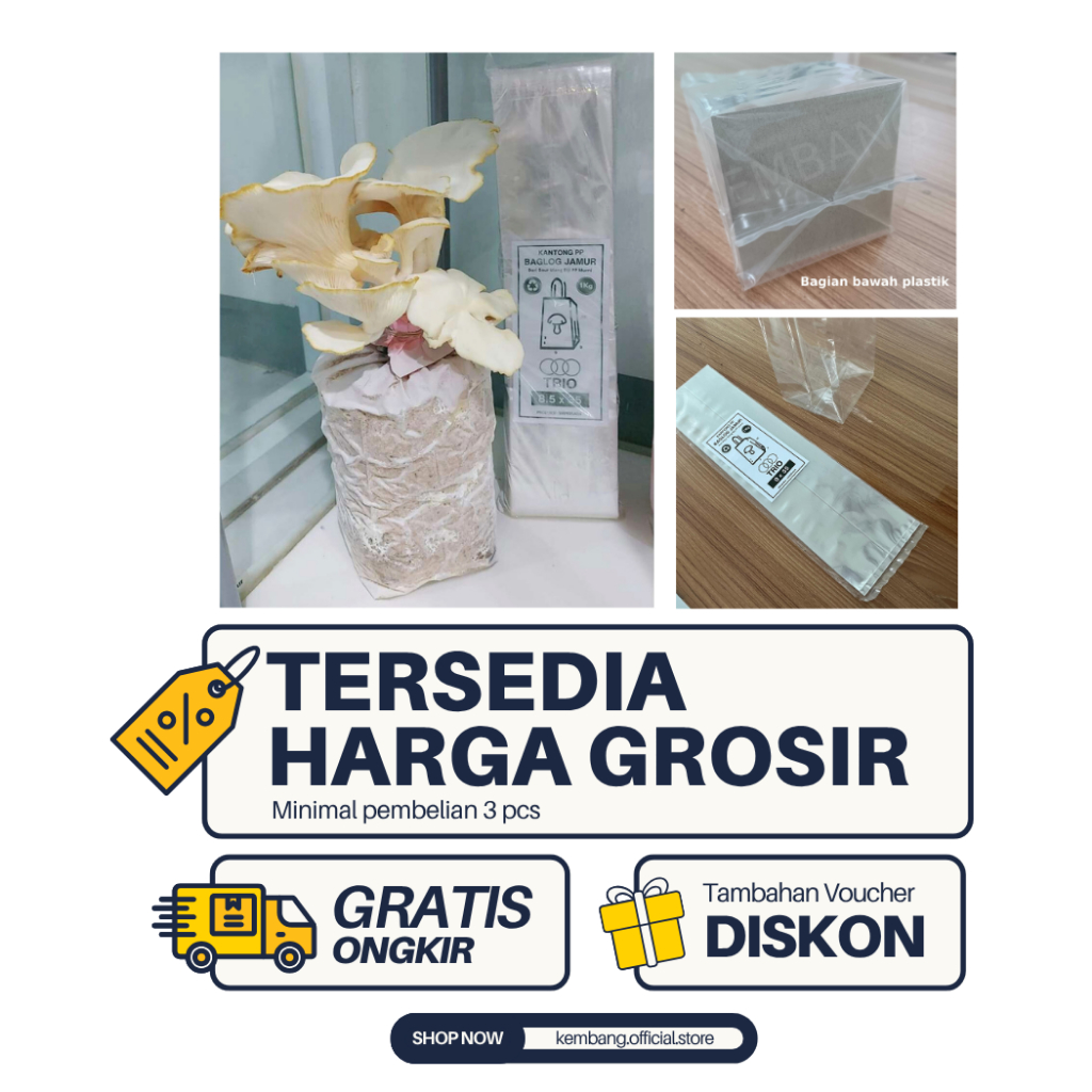 Jual Plastik PP Baglog Jamur TRIO Gusset/Gaset Berat 1Kg Ukuran 8.5x35 ...