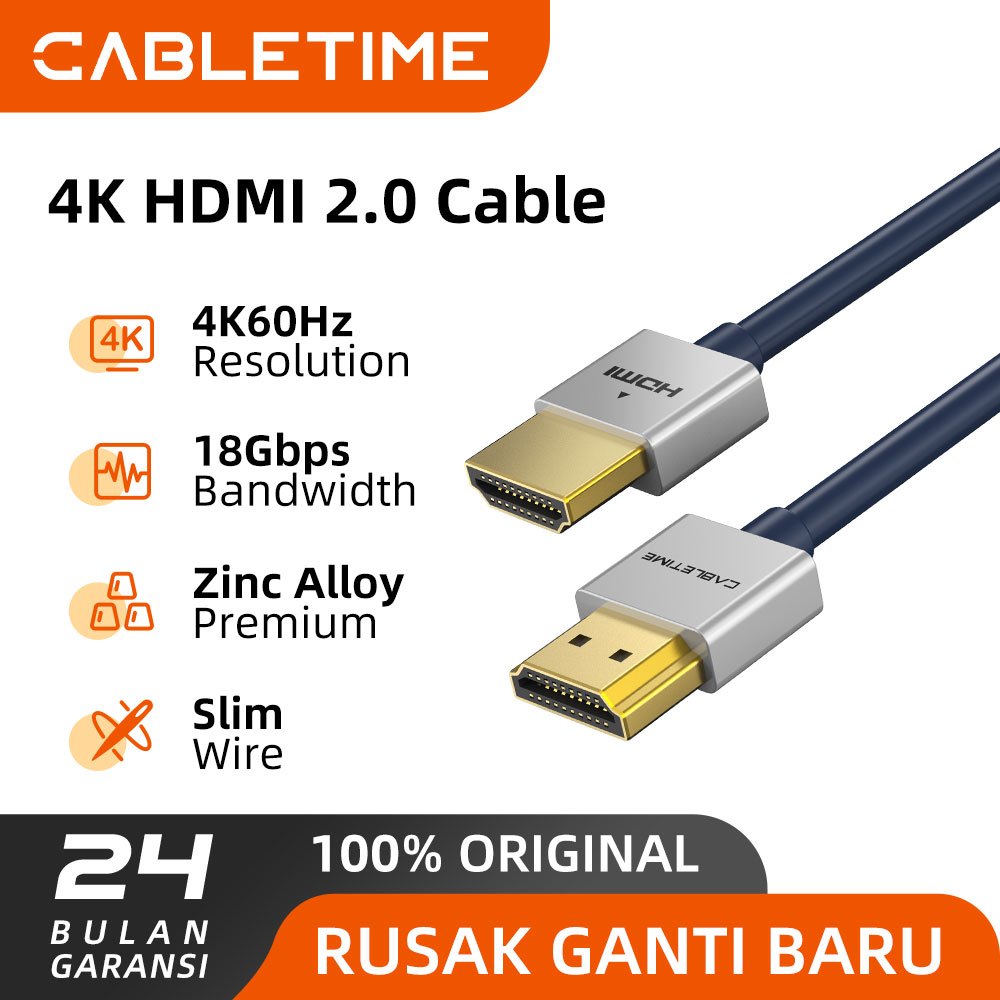 Jual CABLETIME Kabel HDMI 4K Ultra HD 2.0 HDR High Speed Ultra Thin ...