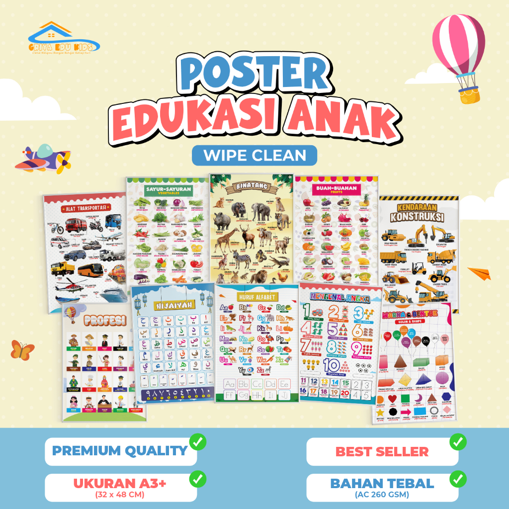 Jual Poster Edukasi Anak Poster Pendidikan Poster Wipe Clean Untuk Balita PAUD dan TK. | Shopee ...