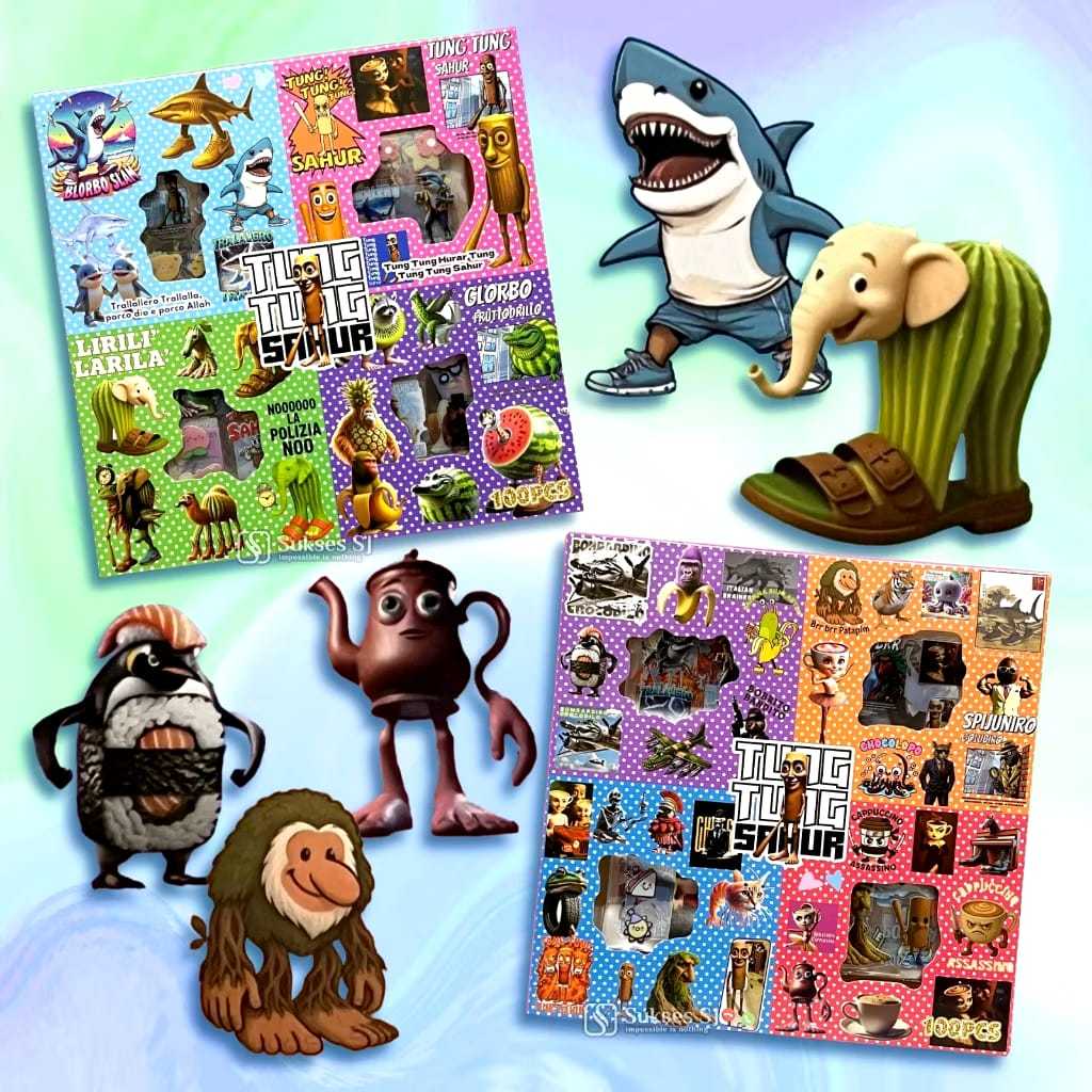 Jual 100 Lembar Sticker TUNG TUNG SAHUR ANOMALI - Stiker Botol Minum ...