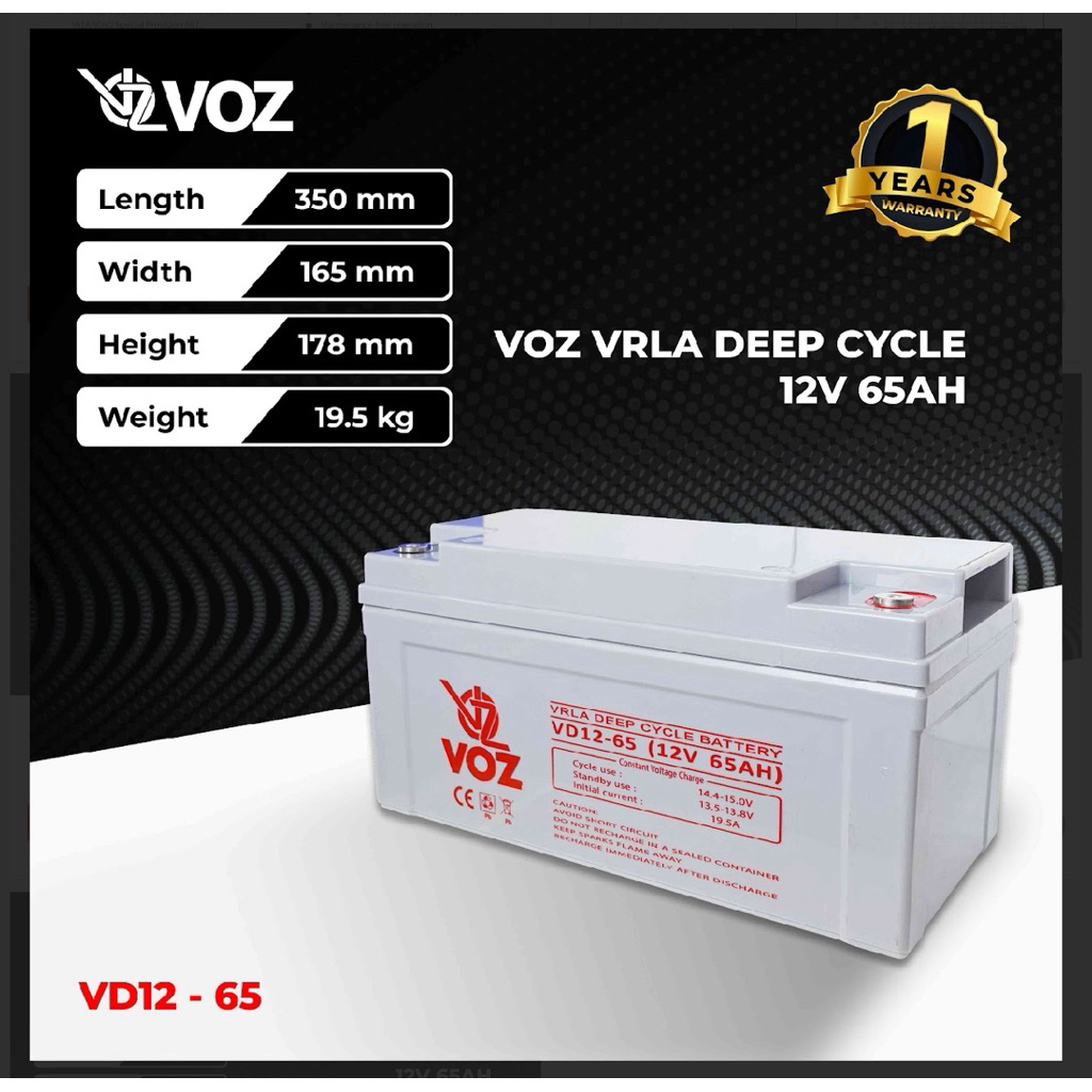 Jual Aki / Baterai UPS Battery VOZ VRLA DEEP CYCLE VD12-65 12V 65AH VD ...