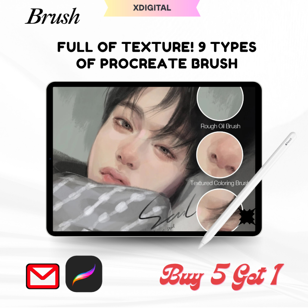 Jual Full of Texture! 9 Types of Procreate Brush For Potrait | Shopee ...