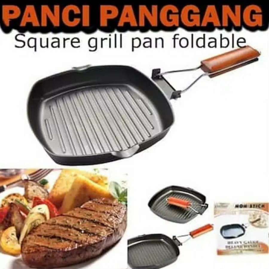 Jual SQUARE GRILL PAN PANGGANGAN Lipat MASAK Tempat Pemanggang alat ...