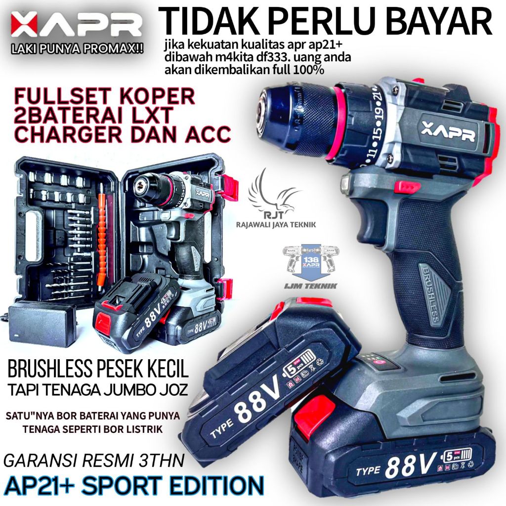 Jual APR RAJA BOR BRUSHLESS TYPE AP21+ 10mm keyless auto lock 2baterai ...