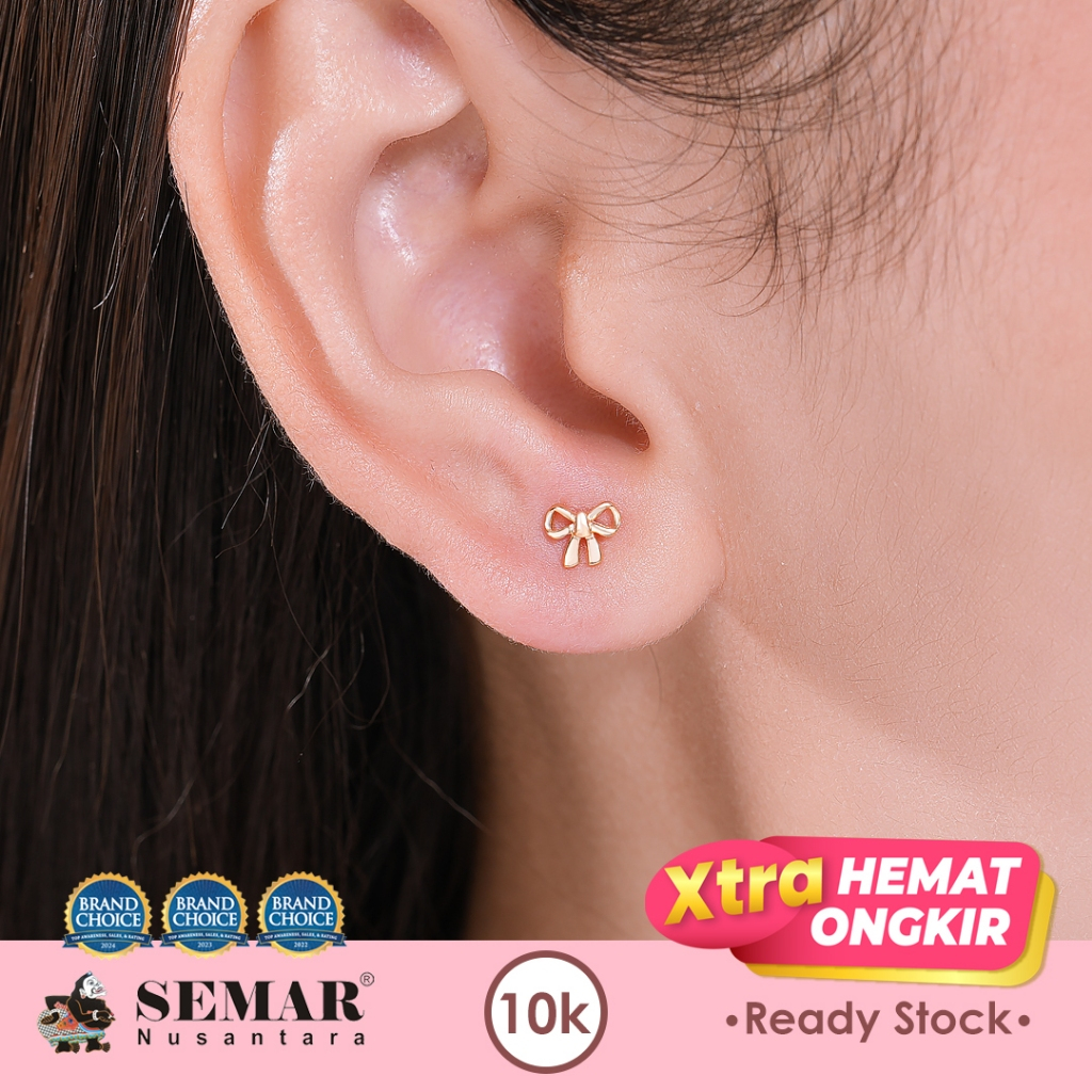 Jual Anting Emas Tindik Cute Coquette Ribbon Gold 10K Semar Nusantara ...