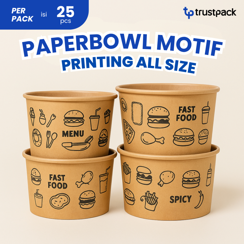 Jual Paper Bowl Motif dengan tutup 360ML 500ML 650ML 800ML Mangkok ...