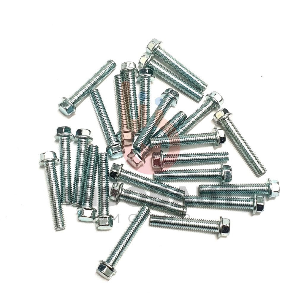 Jual 10 - 100 PCS Baut Blok Mesin 6x35 Kunci 8 Putih Flange Bolt M6X35 ...