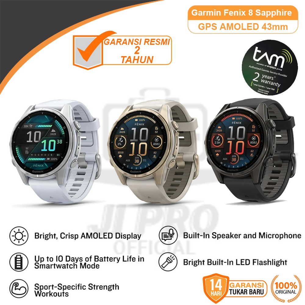 Jual Garmin Fenix 8 Sapphire AMOLED 43mm Carbon Gray Black/Pebble Gray ...