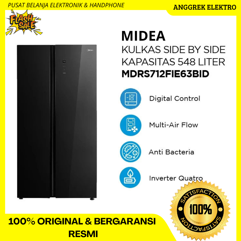 Jual Midea Kulkas Side by Side MDRS712FIE63BID 570Liter Black Glass ...