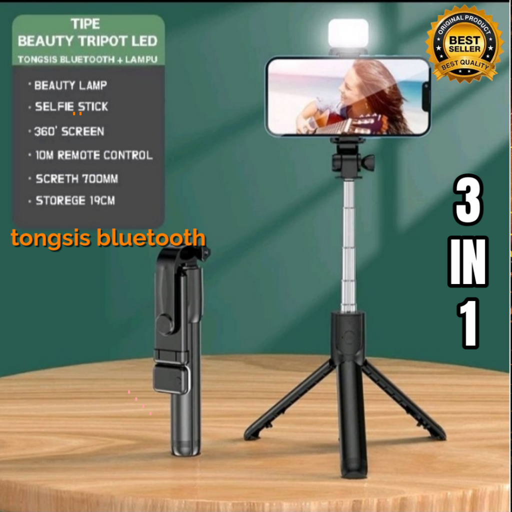 Jual [ ASLI ] New Tongsis Bluetooth LED R1S Super 3in1 Remote Selfie ...