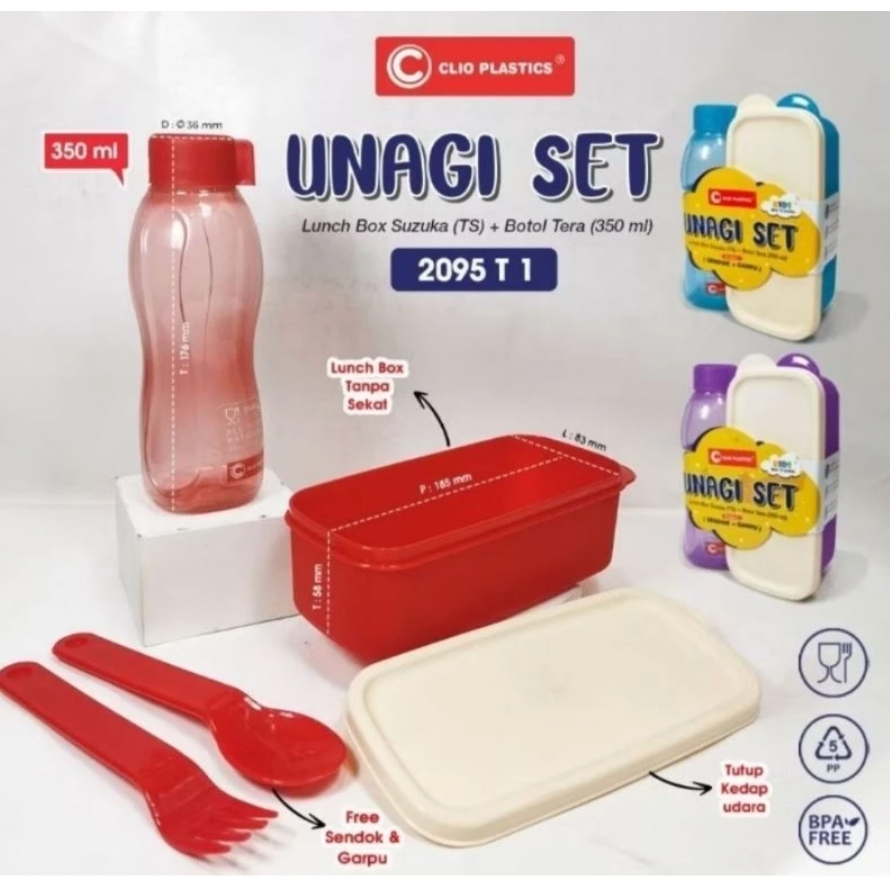Jual Clio Lunch Box Unagi Set + Botol Minum + Sendok Garpu | Tempat Bekal Anak Sekolah Lucu ...