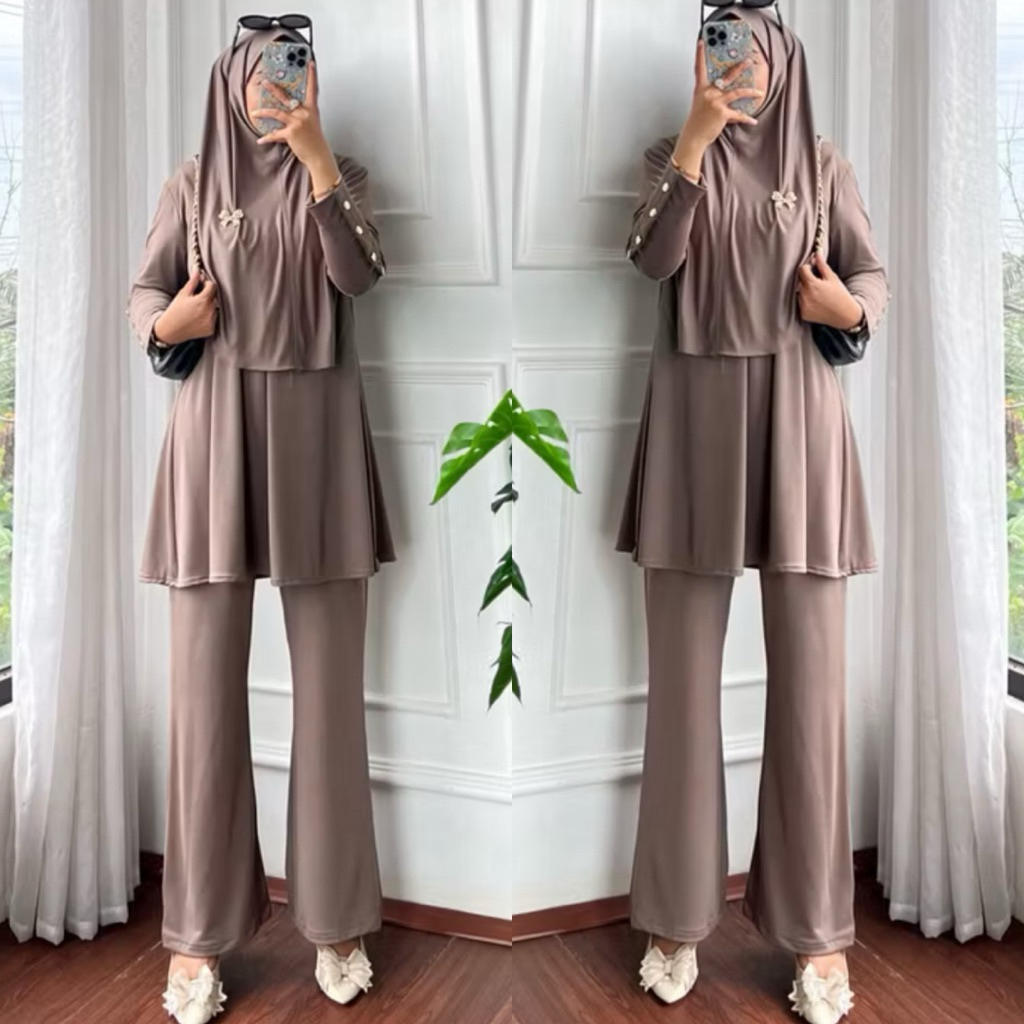Jual Anissa Setelan Tunik Free Hijab/ 3 In 1 Oneset/Jersey Premium ...
