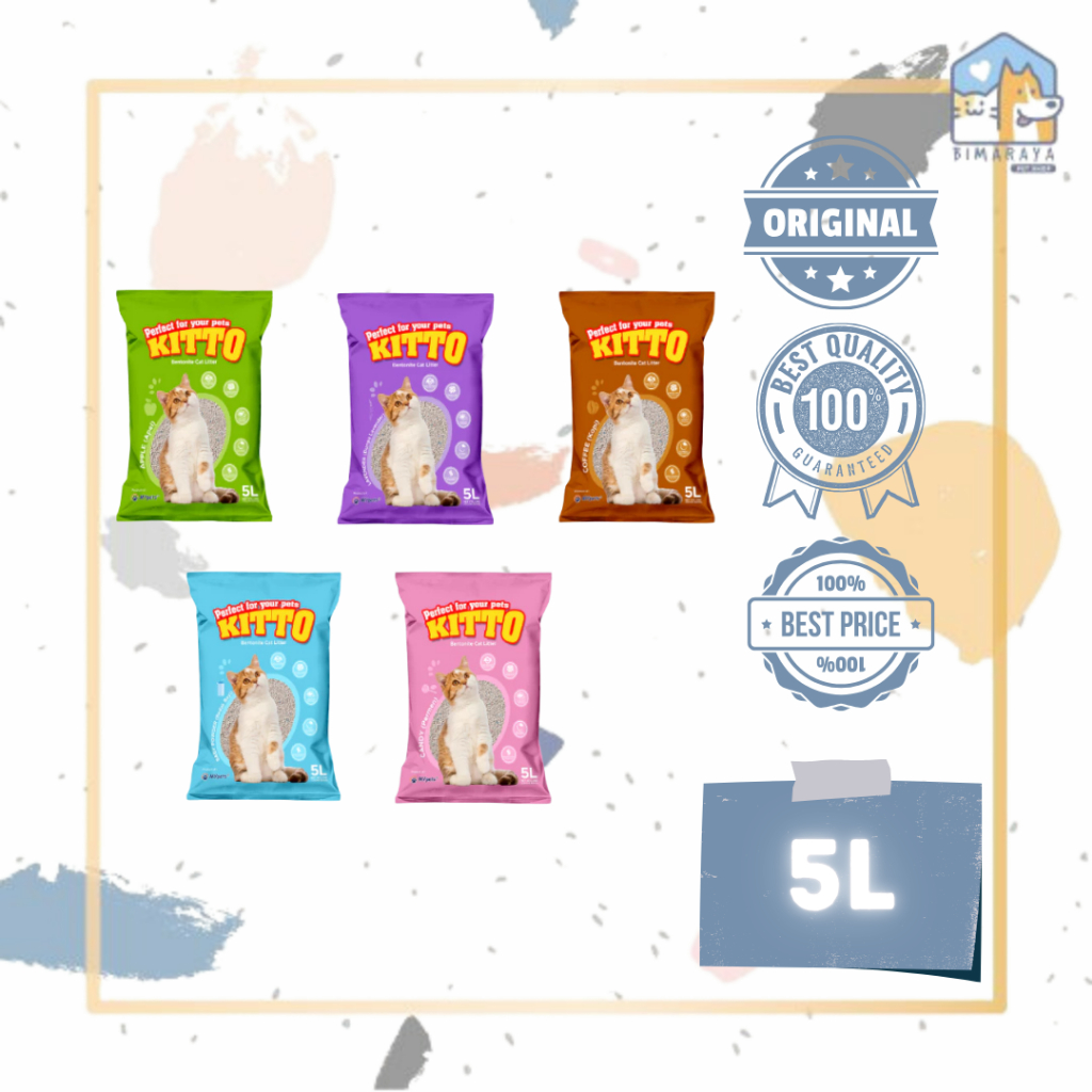 Jual PASIR KUCING BENTONITE KITTO 5 LITER // PASIR GUMPAL KUCING ...
