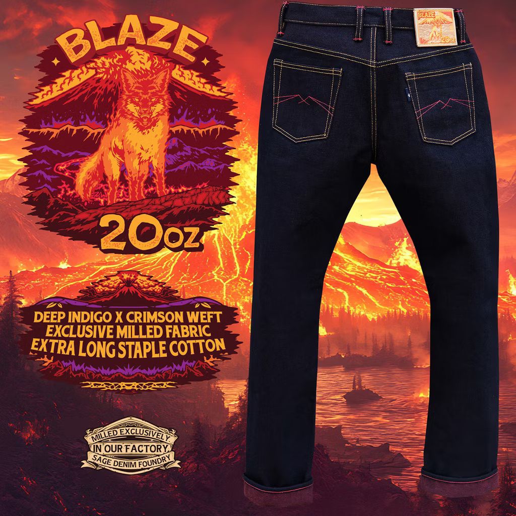 Jual Sage Denim Blaze 20 oz Deep Indigo X Crimson Weft Unsanforized Gold line Selvedge | Shopee ...