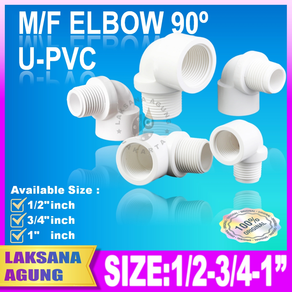 Jual PVC Knee drat luar dalam 1/2 > 3/4" > 1" inch | Elbow pvc 1/2 ...