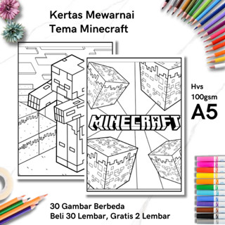 Jual 30 Lembar Kertas Gambar Mewarnai Tema Minecraft A5 - Aktivitas ...