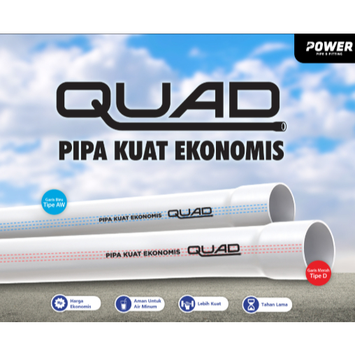 Jual PIPA 21/2 DIM 2.5 INCH PVC POWER QUAD AW HARGA PER BATANG 4METER ...