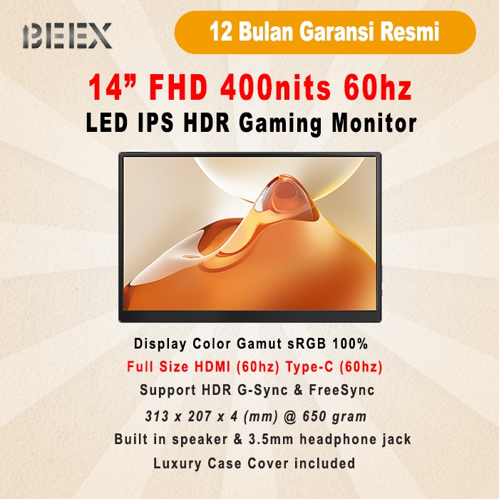 Jual Portable Monitor BeeX 14" Full HD Portable Gaming Monitor Cable ...