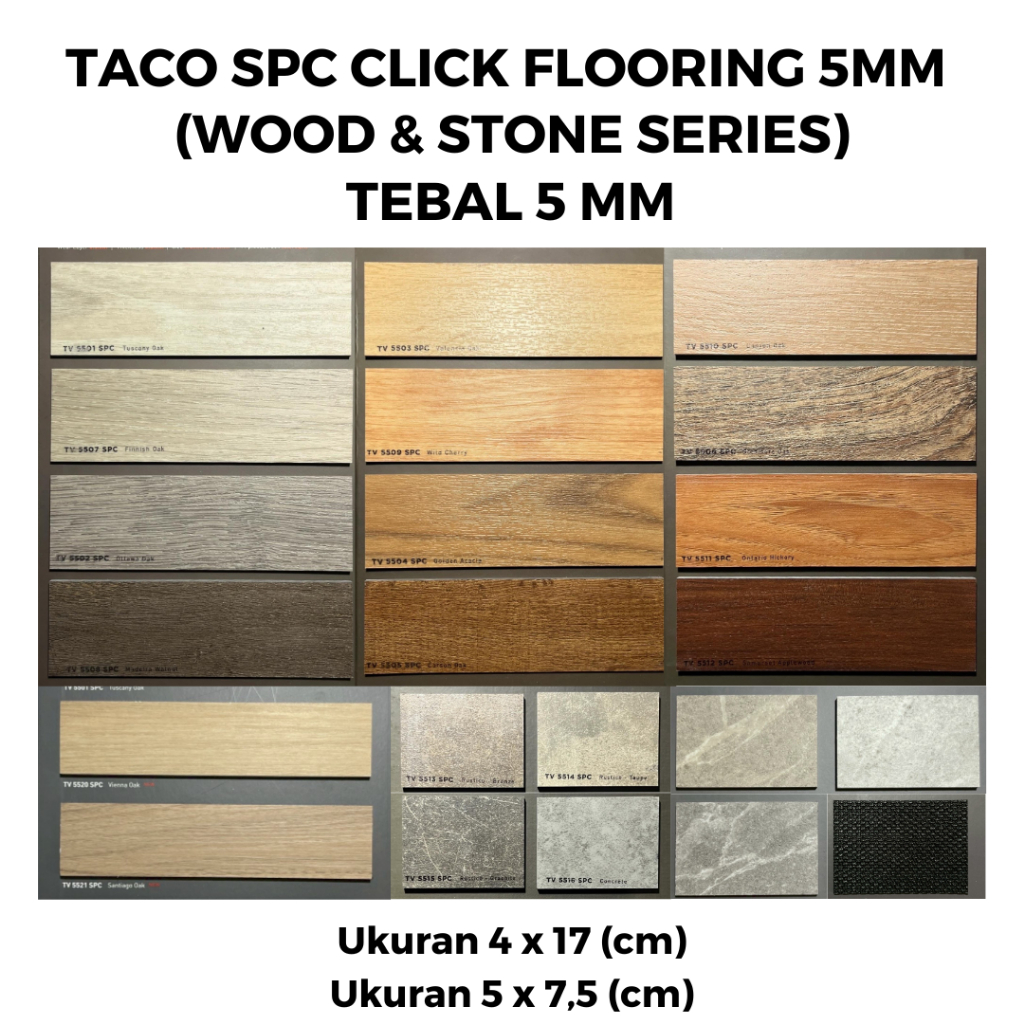 Jual Sample Material Taco SPC Click Flooring 5mm - WOOD & STONE SERIES ...